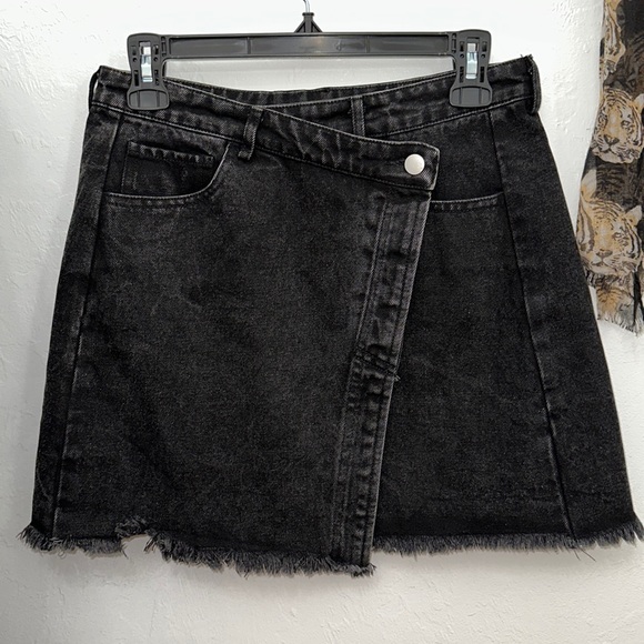 Le Lis | Skirts | Le Lis Black Asymmetrical Wrap Denim Short Skirt ...